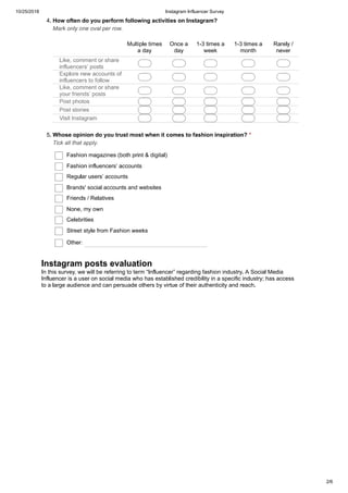 Research questionnaire - Instagram posts perception | PDF