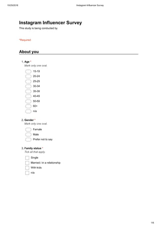 Instagram Questionnaire