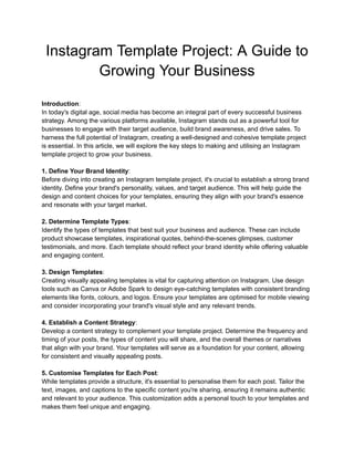 Instagram Template Project- A Guide to Growing Your Business | PDF