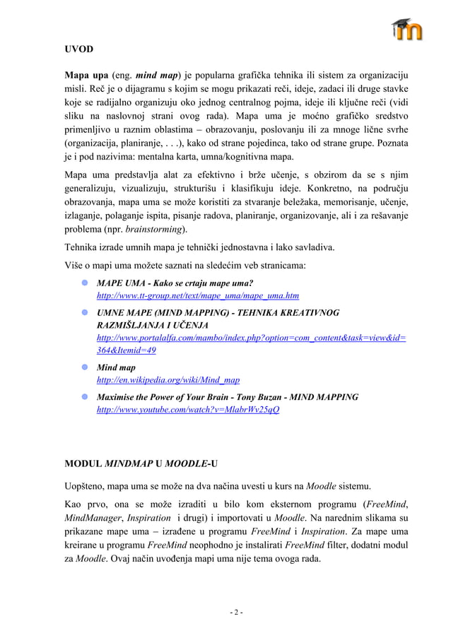Instalacija i upotreba modula Mindmap u Moodle-u | PDF