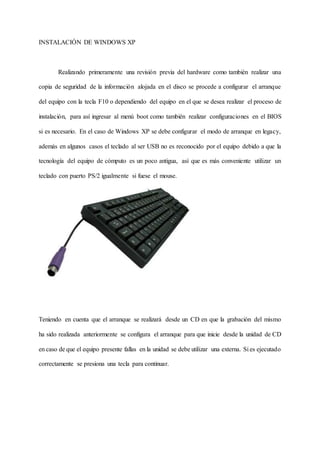 Instalacion de windows xp 8.1 | DOCX