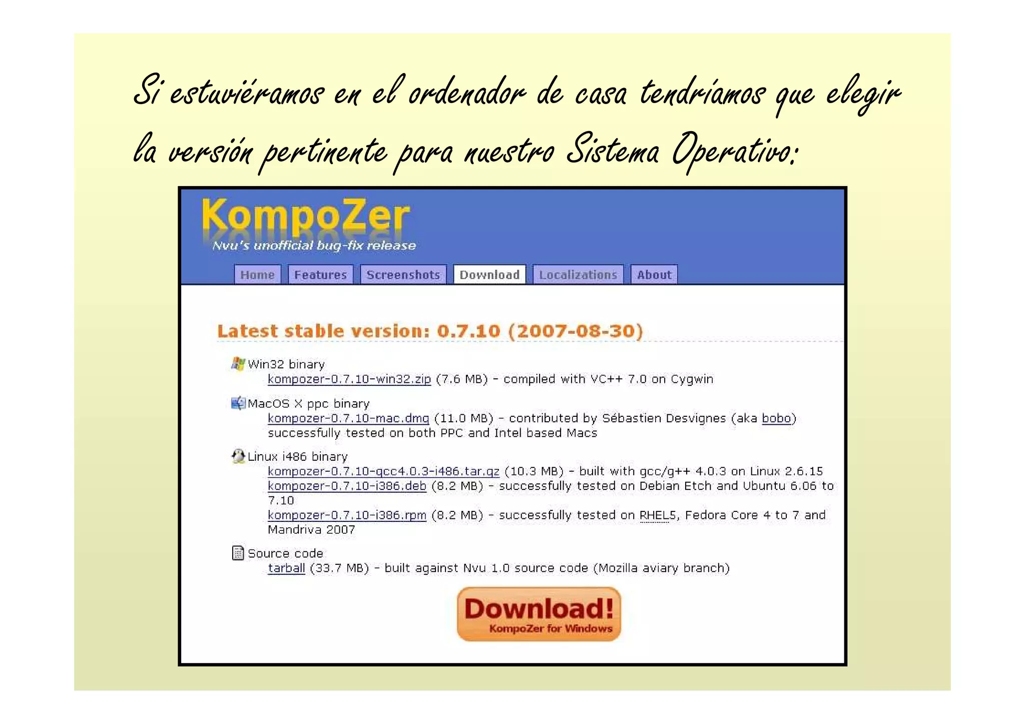 Instalación editor hmtl Kompozer | PDF