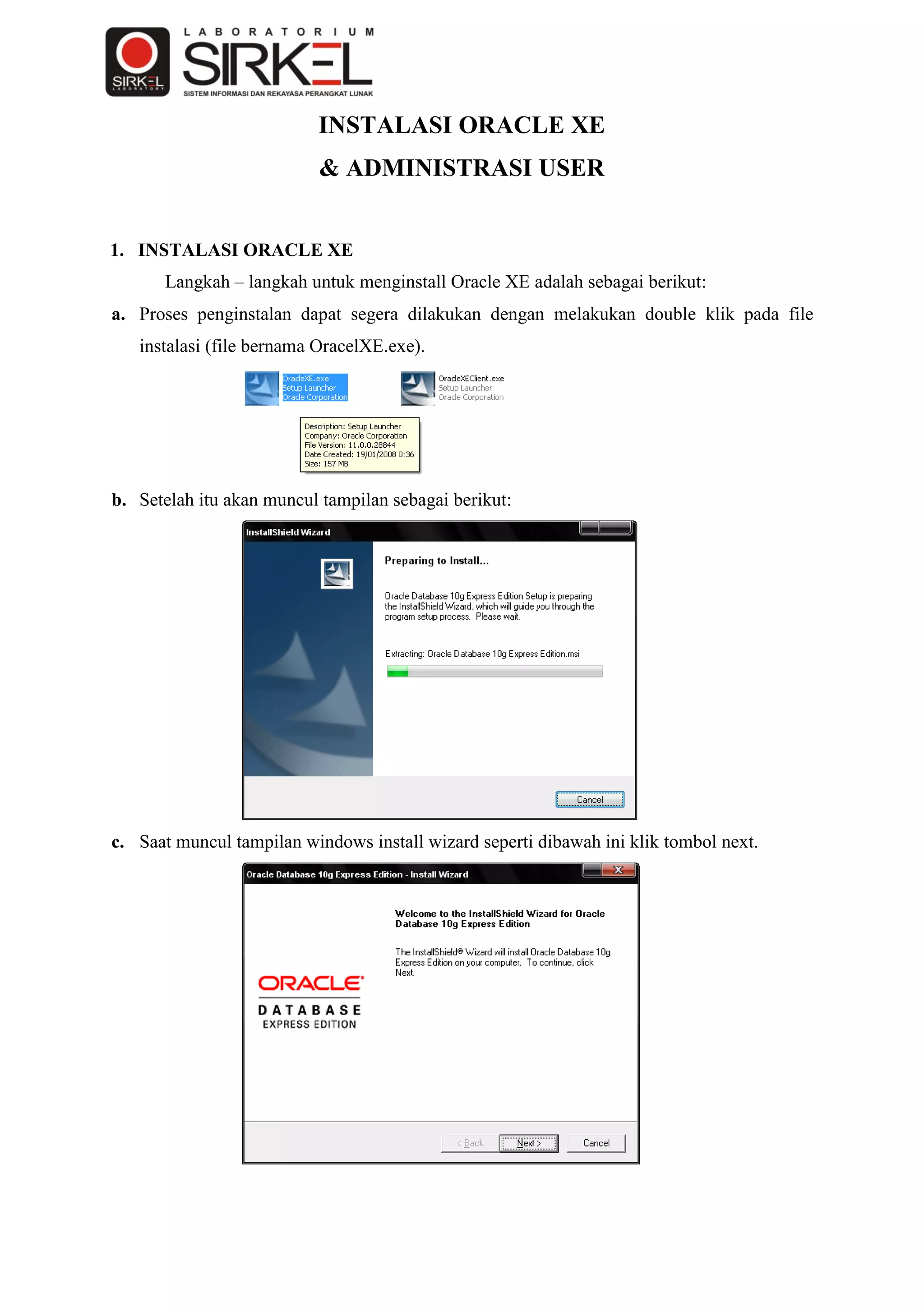 Instalasi Oracle Xe Dan Administrasi User | PDF