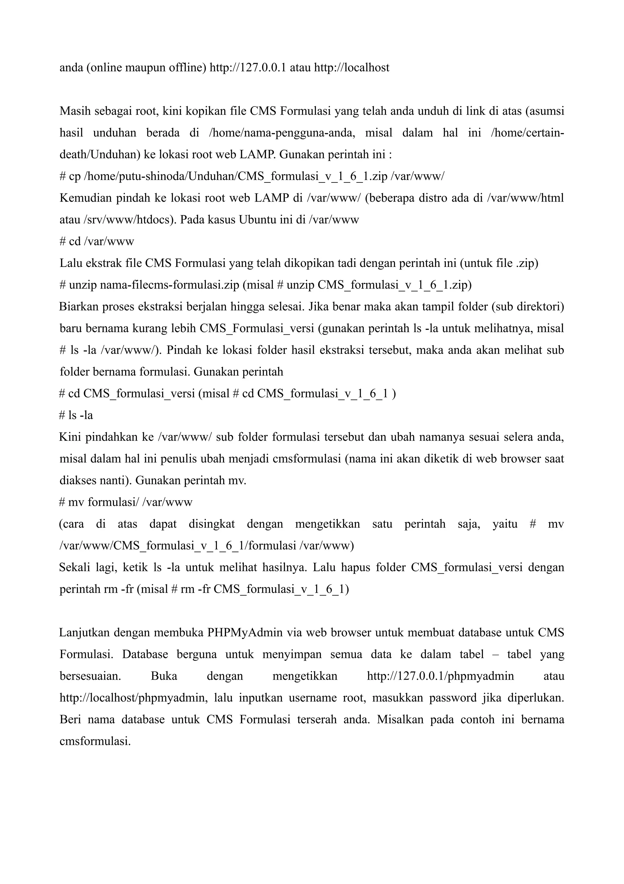 Instalasi cms formulasi di linux | PDF