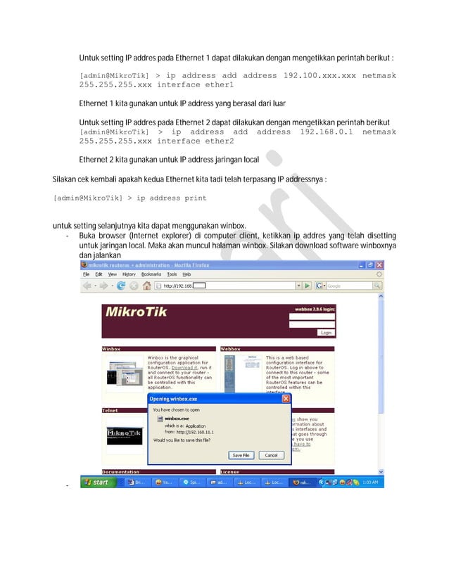 Instalasi dan konfigurasi mikrotik | PDF