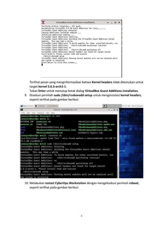 Instalasi dan Konfigurasi VirtualBox Guest Additions pada VM CyberOps Workstation | PDF