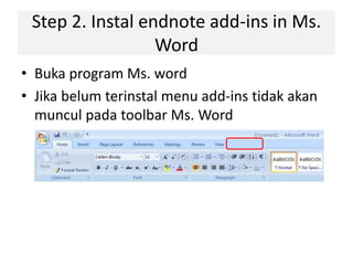 Instalasi end note 9 | PPTX