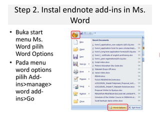 Instalasi end note 9 | PPTX