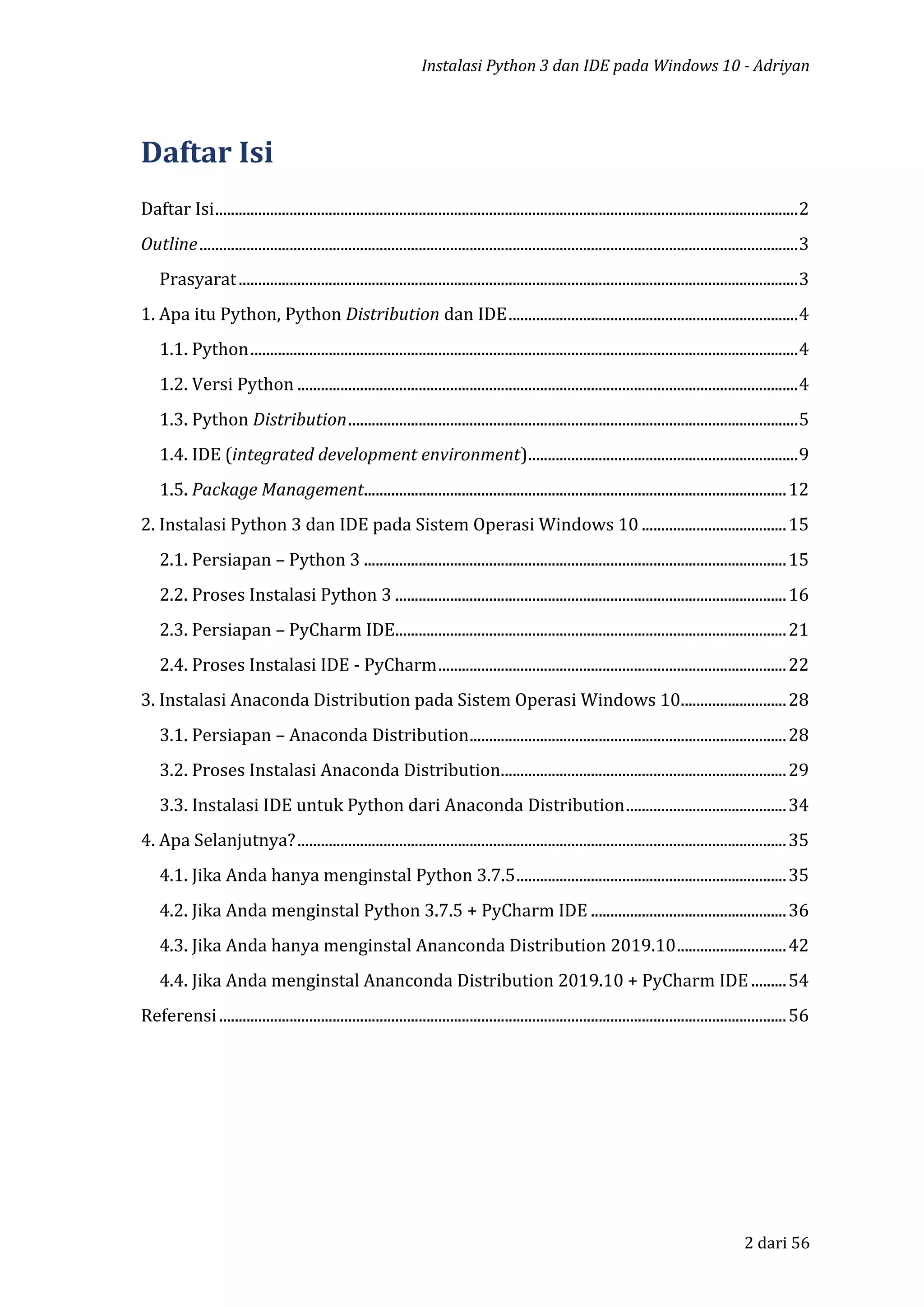Instalasi python 3 dan ide atau anaconda distribution pada windows 10 | PDF