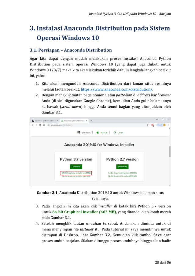 Instalasi python 3 dan ide atau anaconda distribution pada windows 10 | PDF