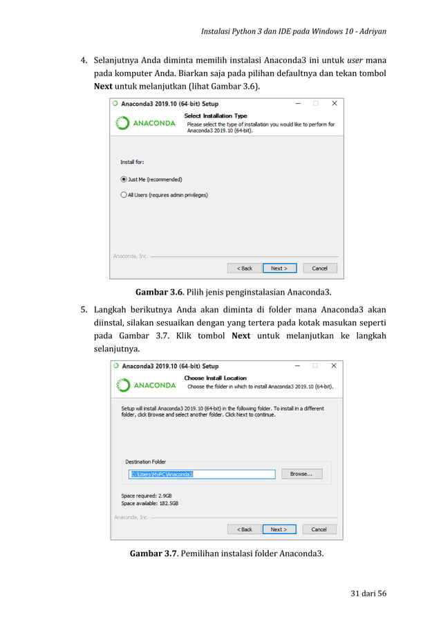 Instalasi python 3 dan ide atau anaconda distribution pada windows 10 | PDF