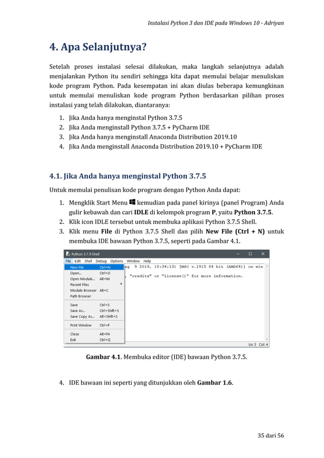 Instalasi python 3 dan ide atau anaconda distribution pada windows 10 | PDF