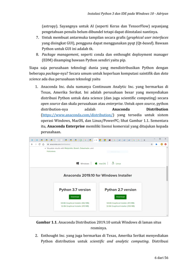 Instalasi python 3 dan ide atau anaconda distribution pada windows 10 | PDF