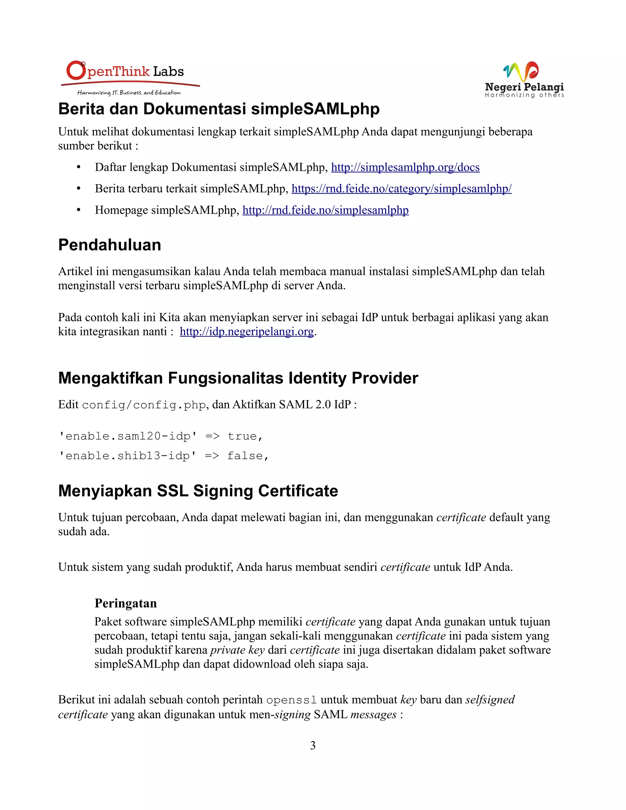 Instalasi simpleSAMLphp sebagai Identity Provider (IdP) | PDF
