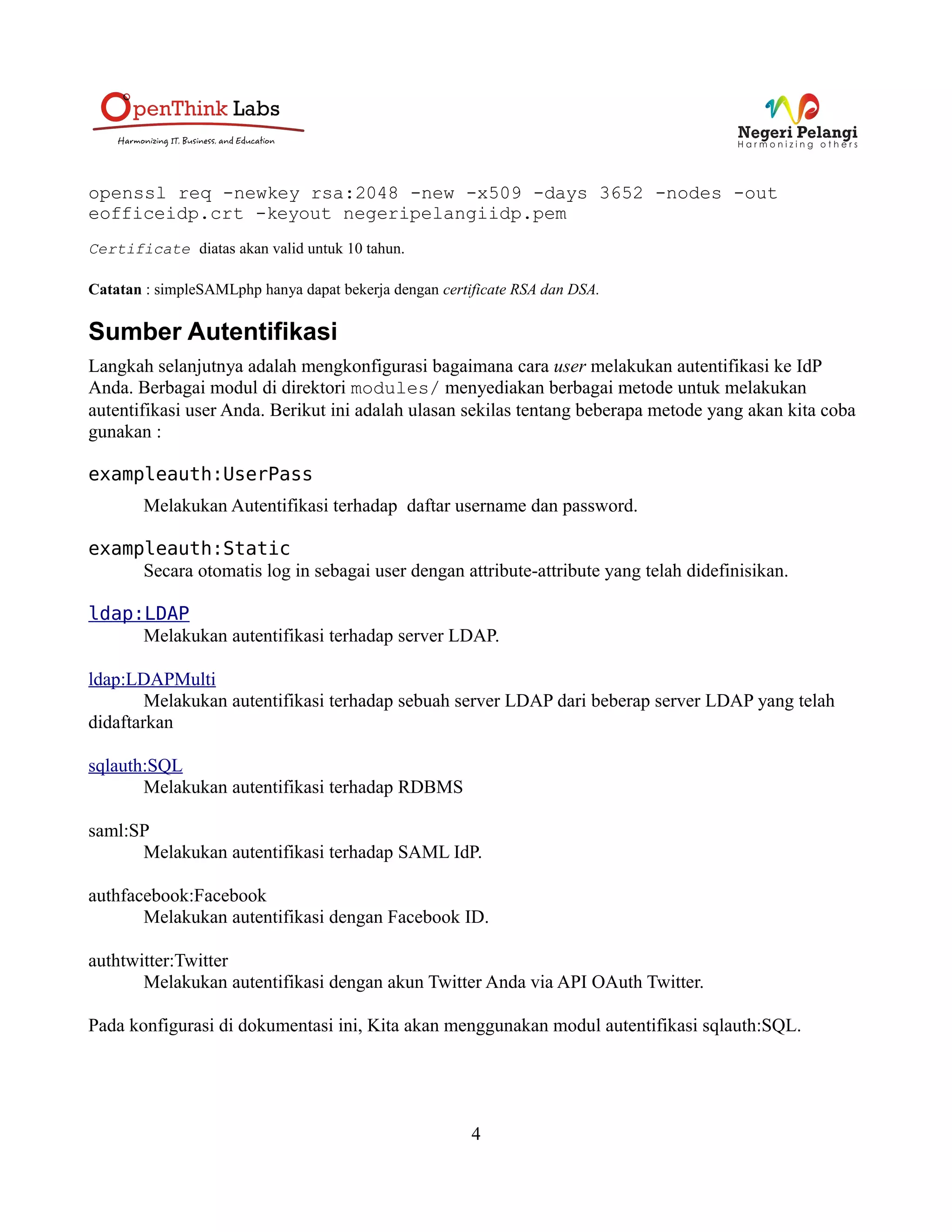 Instalasi simpleSAMLphp sebagai Identity Provider (IdP) | PDF