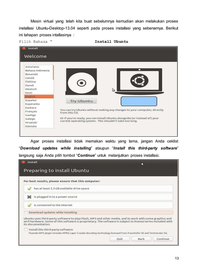 Instalasi ubuntu dekstop dan server | PDF