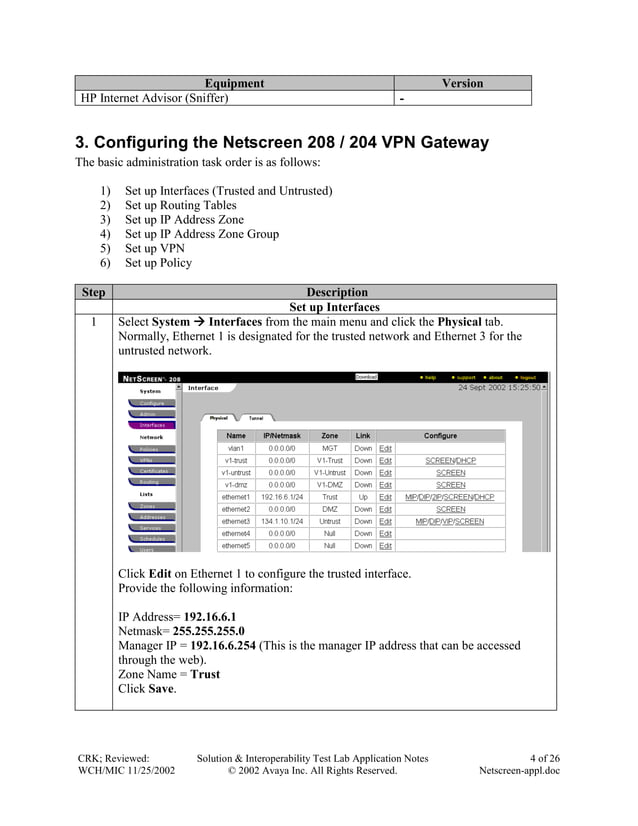 Install Note Juniper Netscreen Avaya Vsu Gateway And IP Softphones | PPT