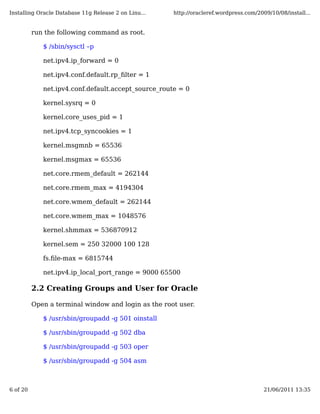 Install oracle11gr2 rhel5 | PDF