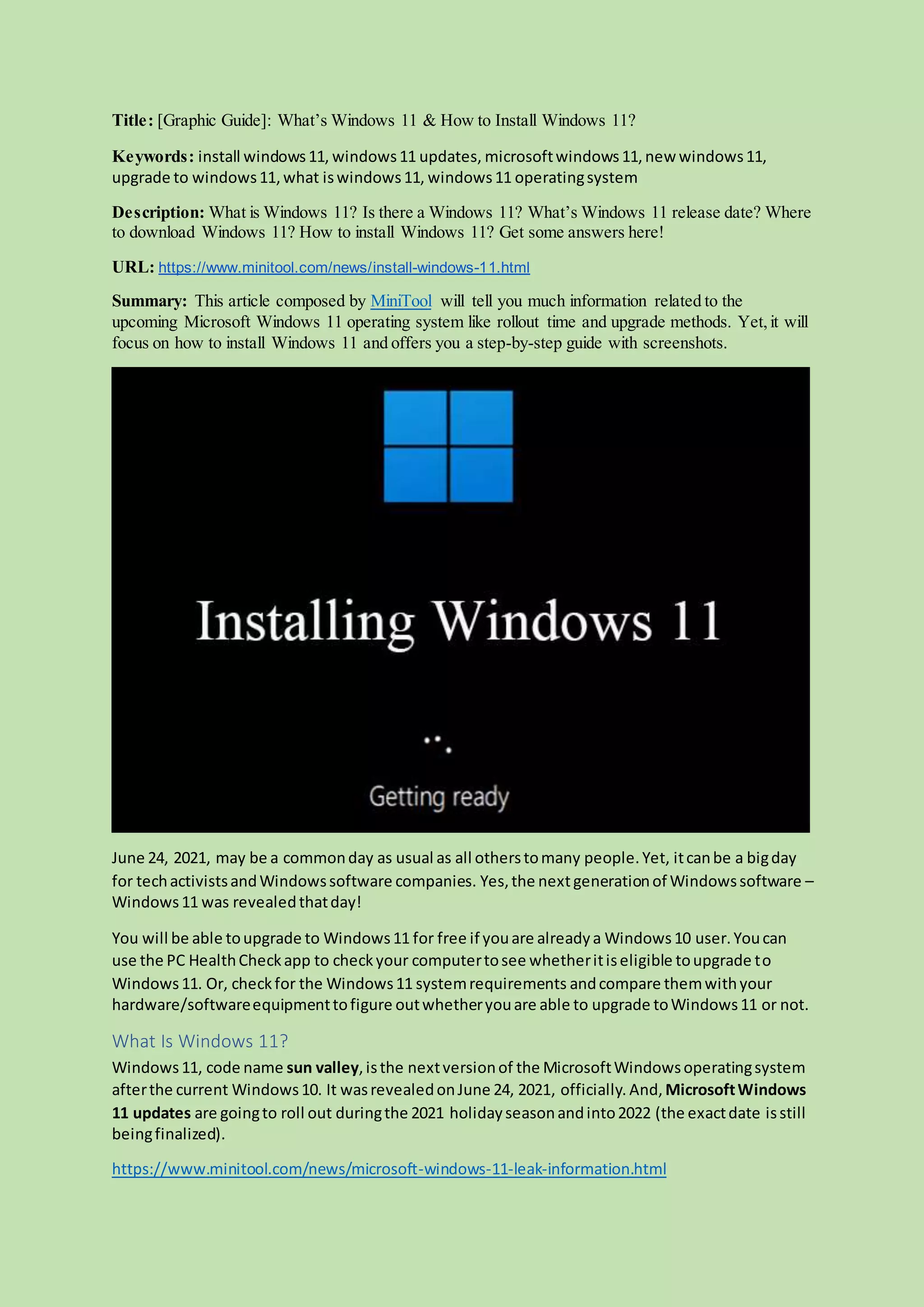 Install windows 11 | DOCX