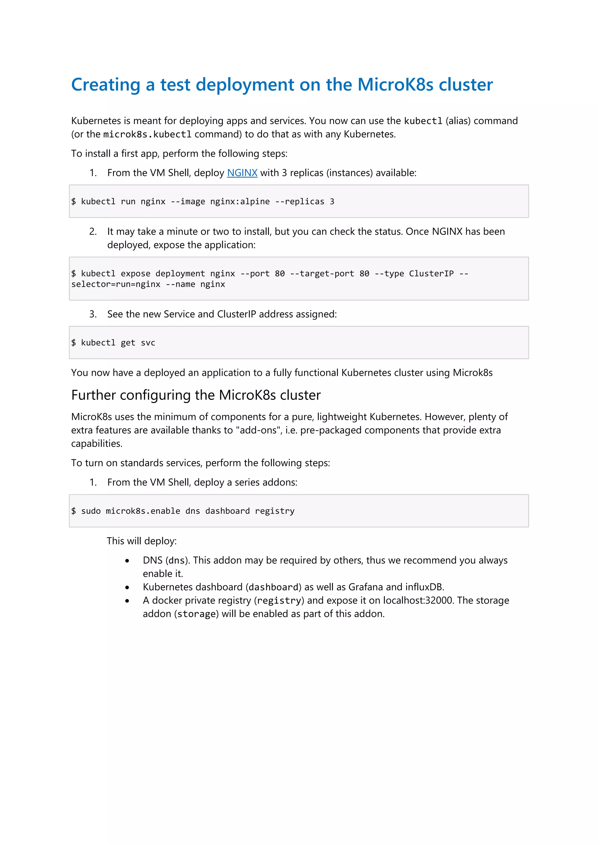 Install a micro k8s single node cluster of kubernetes on windows 10 | PDF