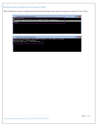 Install and configure windows server 2016 core on hyper v 2016 step by step | PDF