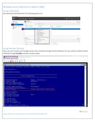 Install and configure windows server 2016 core on hyper v 2016 step by step | PDF