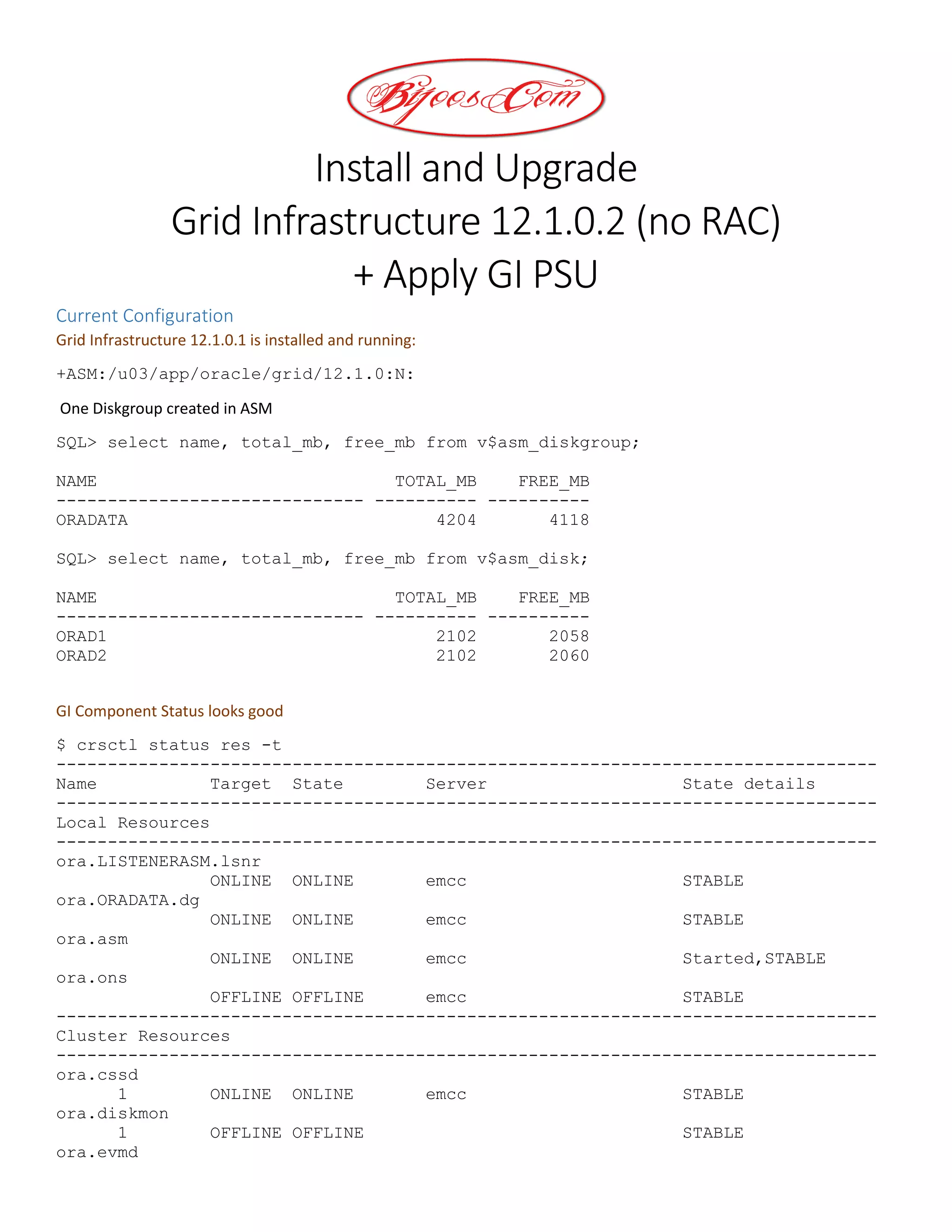 Install and upgrade Oracle grid infrastructure 12.1.0.2 | PDF | Operating Systems | Computer ...