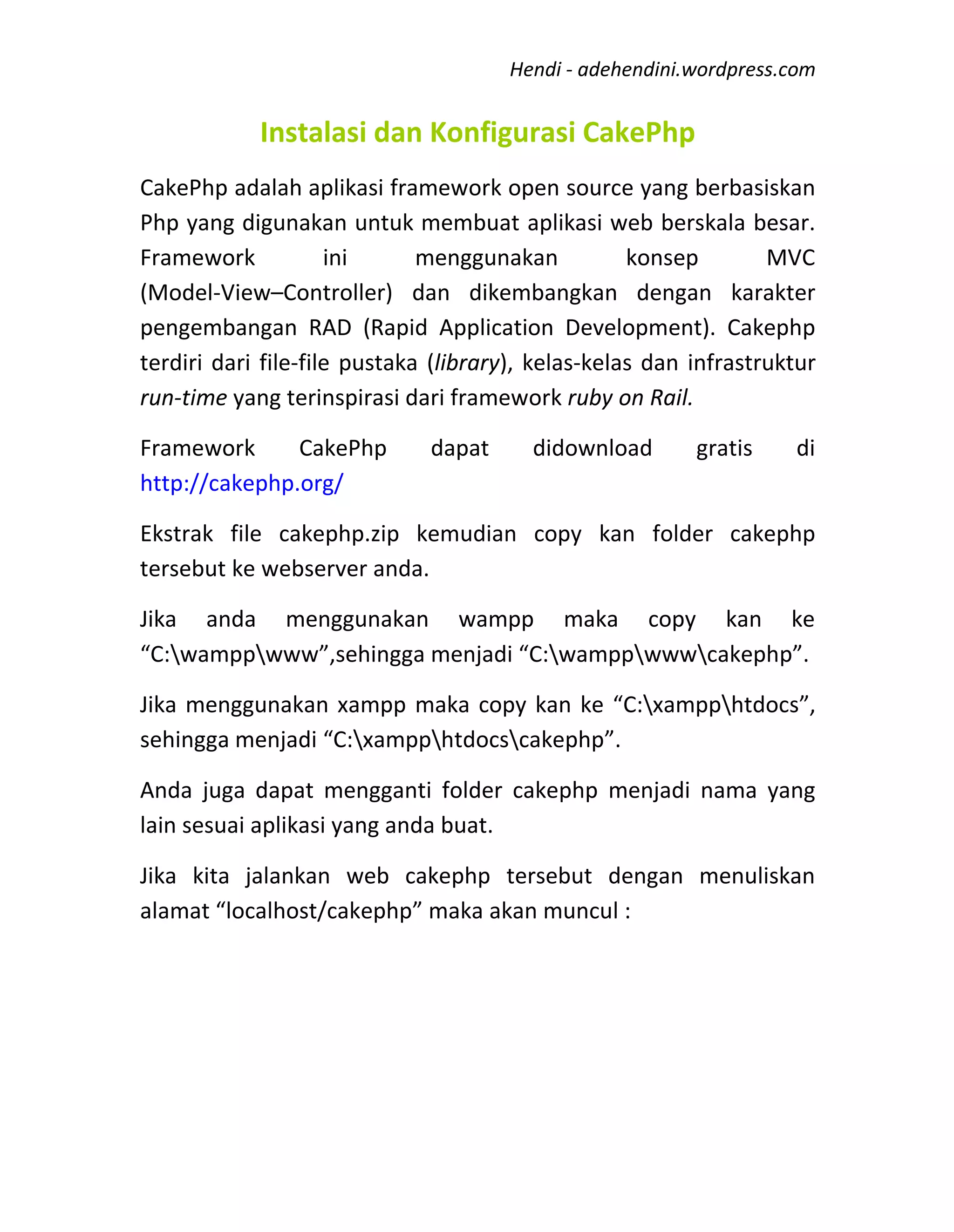 Installasi dan Konfigurasi Framework CakePhp | PDF