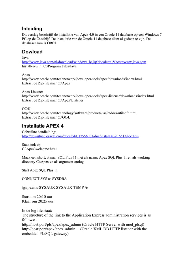 Installatieverslag Oracle Apex 4.0 | PDF
