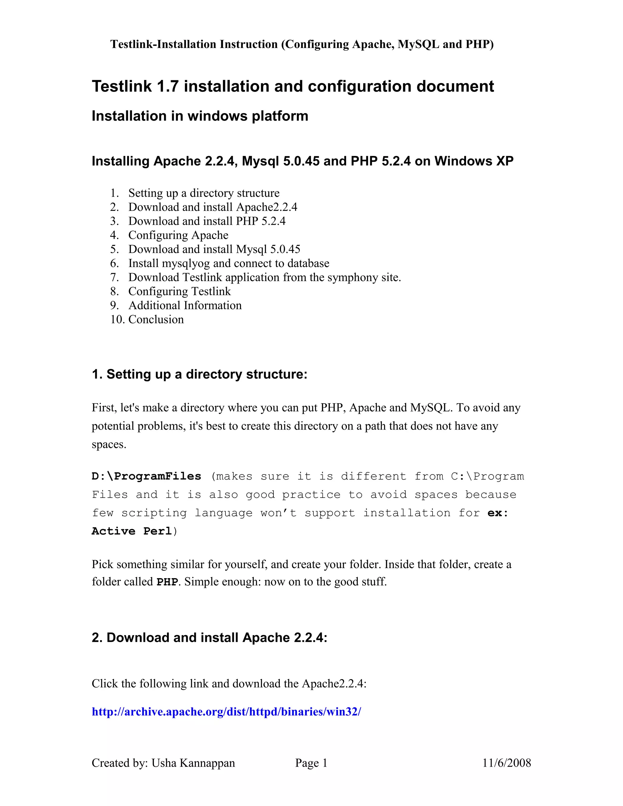 Installation instruction of Testlink | PDF