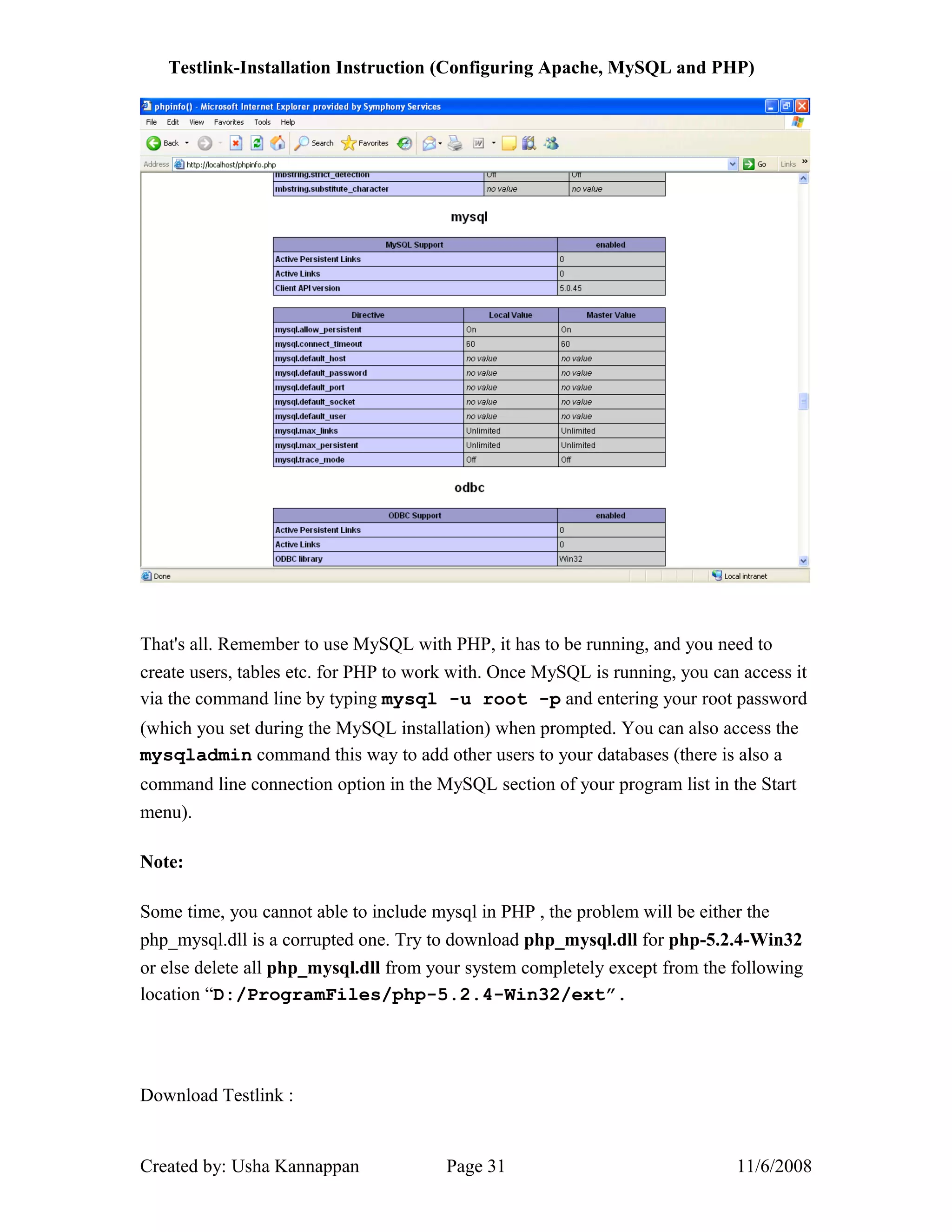 Installation instruction of Testlink | PDF