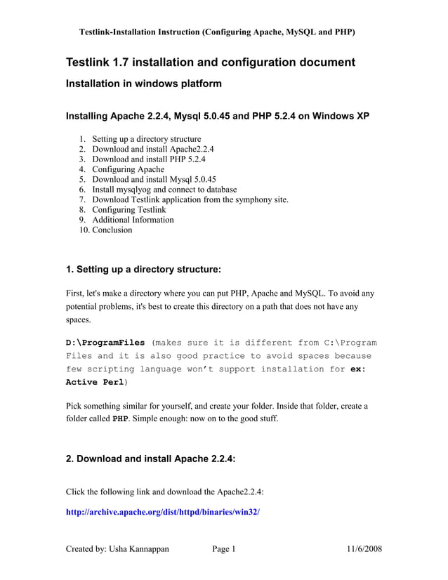 Installation instruction of Testlink | PDF
