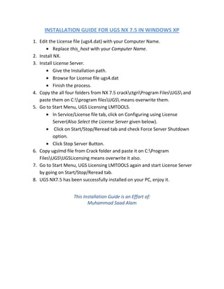 UGS NX-7.5 Installation Guide | DOCX