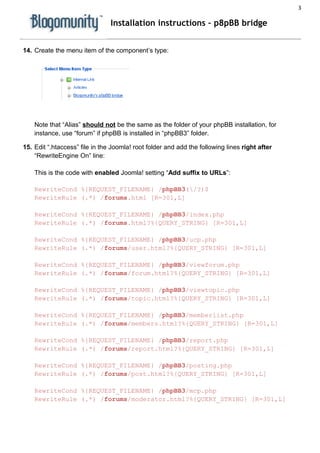 Installation instructions p8p bb bridge | PDF