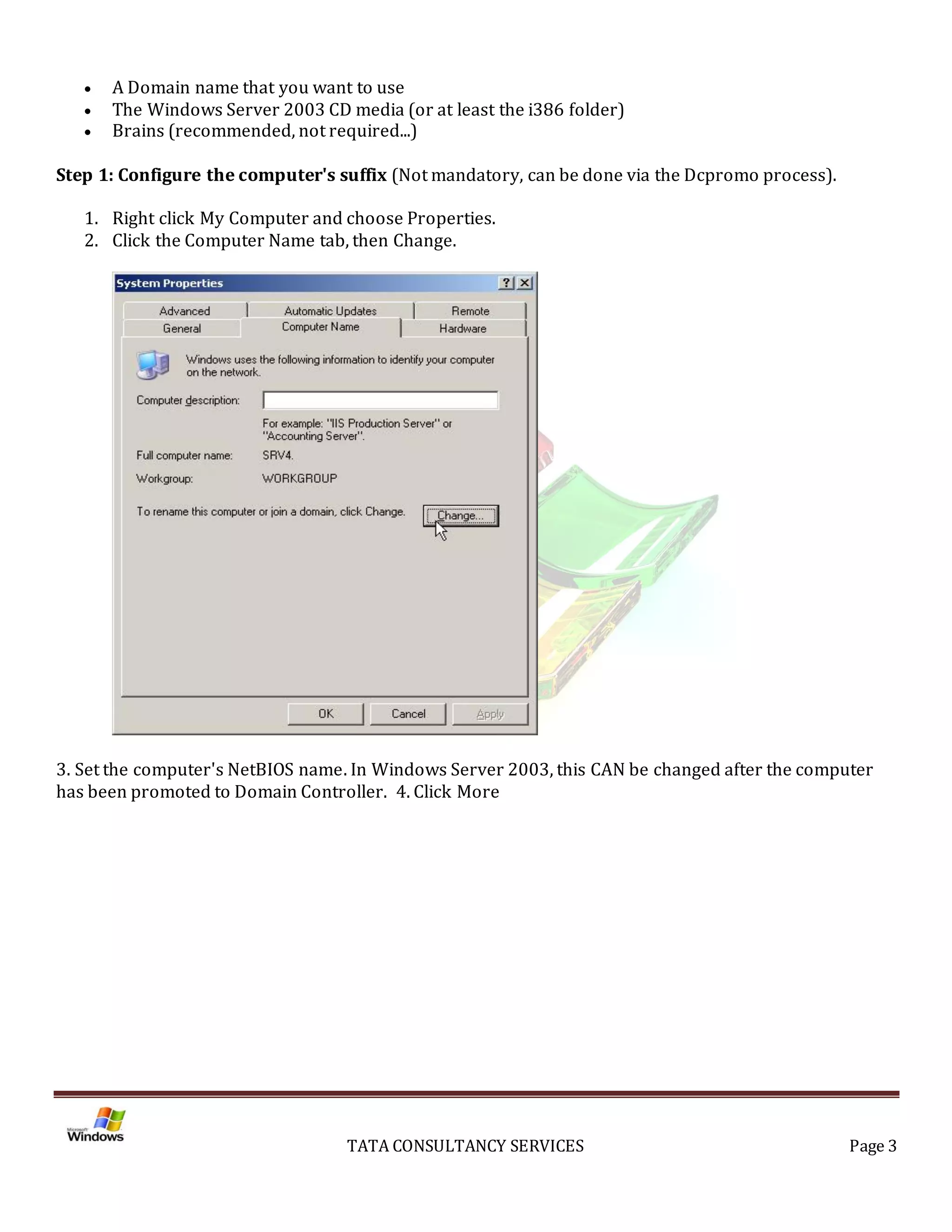 Installation of Active Directory on Windows Server 2003 Server | PDF