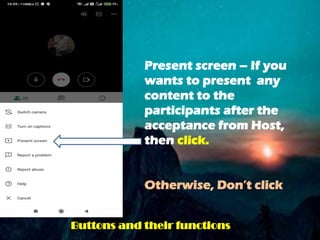 Installation of google meet in mobile, their buttons and functions | PDF