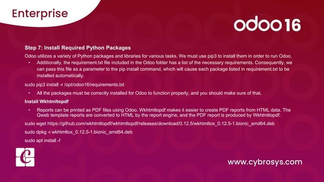 Installation of Odoo 16 on Ubuntu 20.04 LTS | Cybrosys | PPT