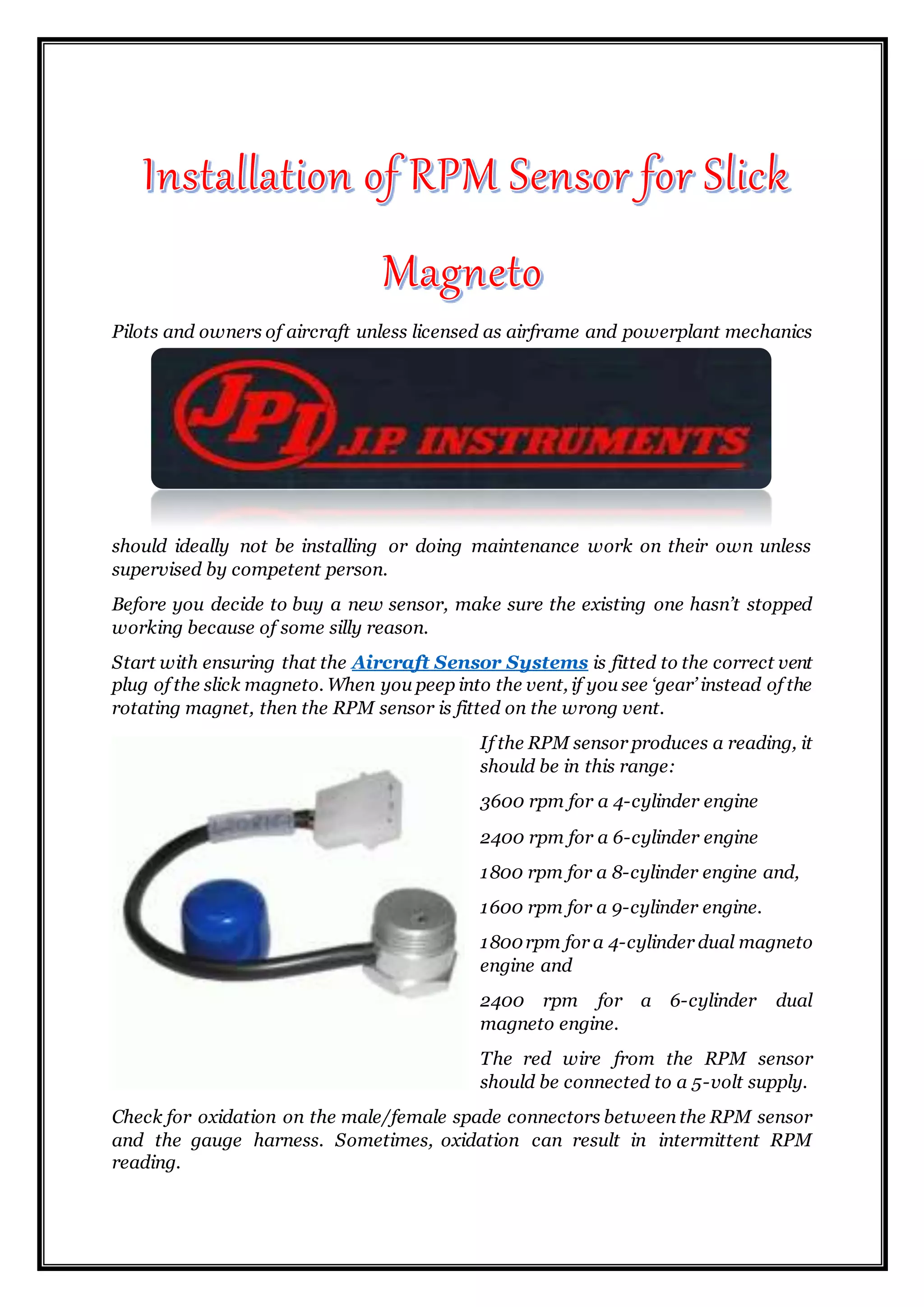 Installation of rpm sensor for slick magneto | PDF