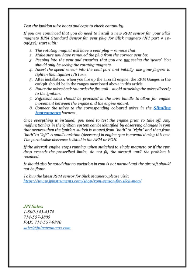Installation of rpm sensor for slick magneto | PDF
