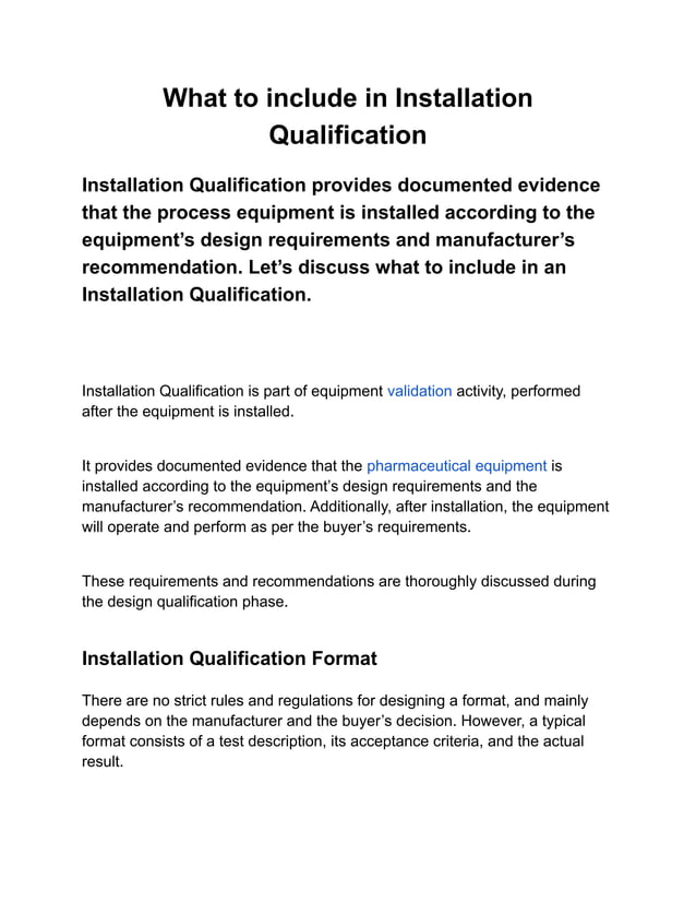 Installation Qualification.pdf | Medical Tests | Medical Health
