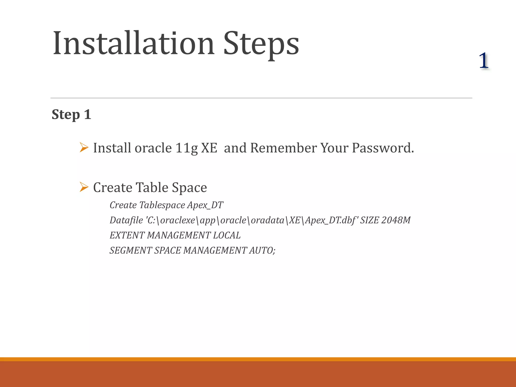 Oracle Apex Installation (EPG) | PPTX | Computing | Technology & Computing