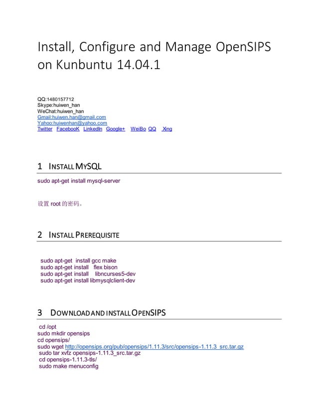 Install ,configure and manage opensips on kunbuntu | PDF