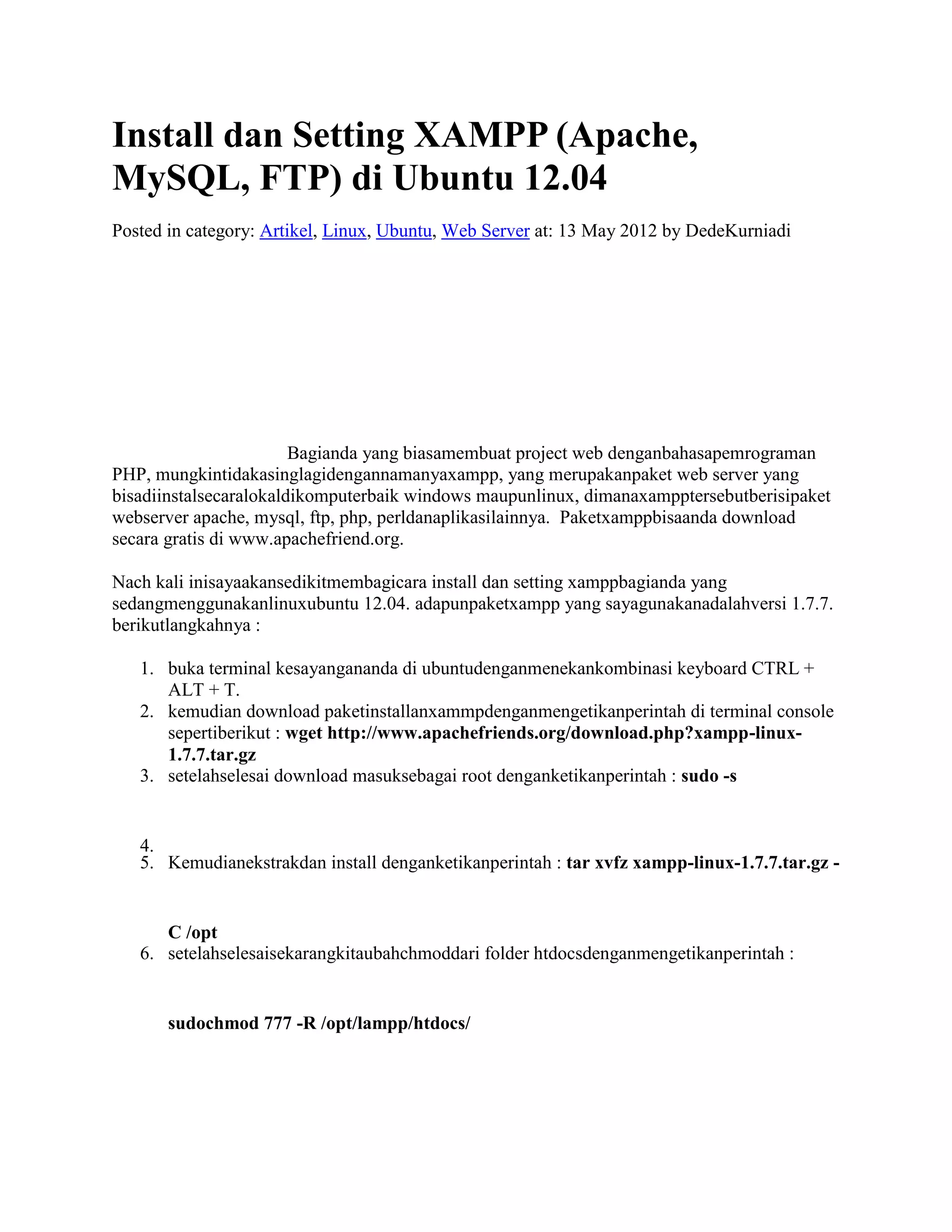 Install Dan Setting Xampp Ubuntu 12 04