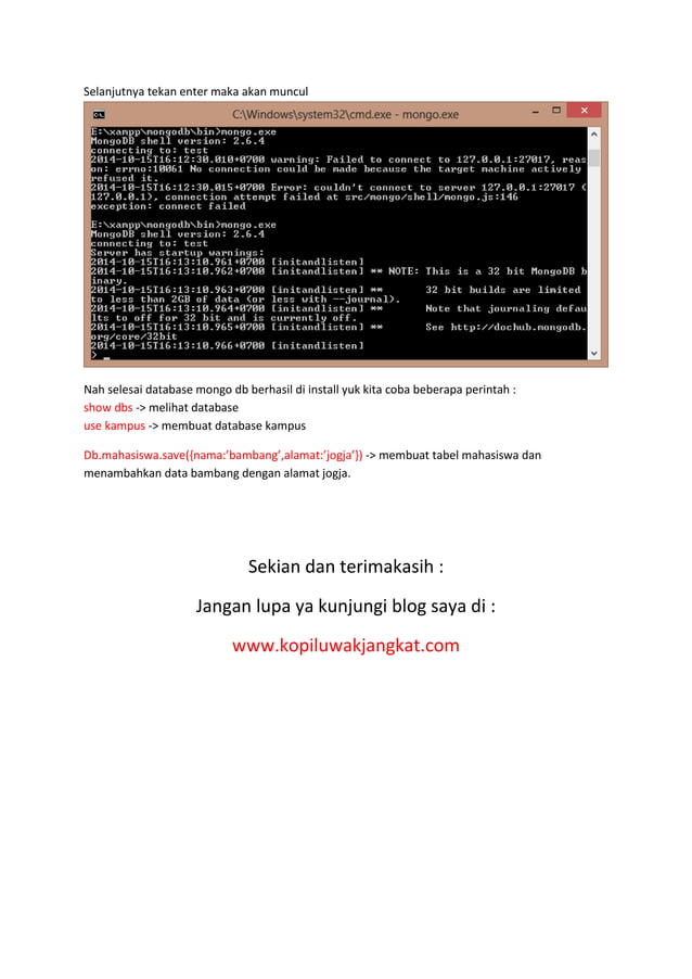 Install database mongodb dan koneksi database mongo db | PDF