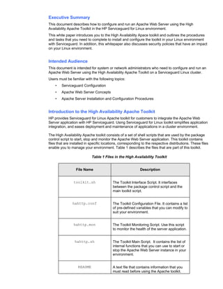 INSTALLING AND CONFIGURING APACHE TOOLKIT FOR SERVICEGUARD ... | PDF