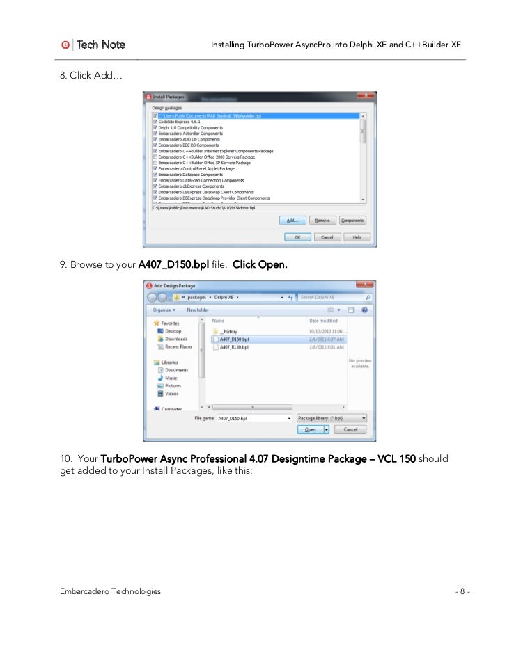 Installing AsyncPro into Delphi XE and C++Builder XE