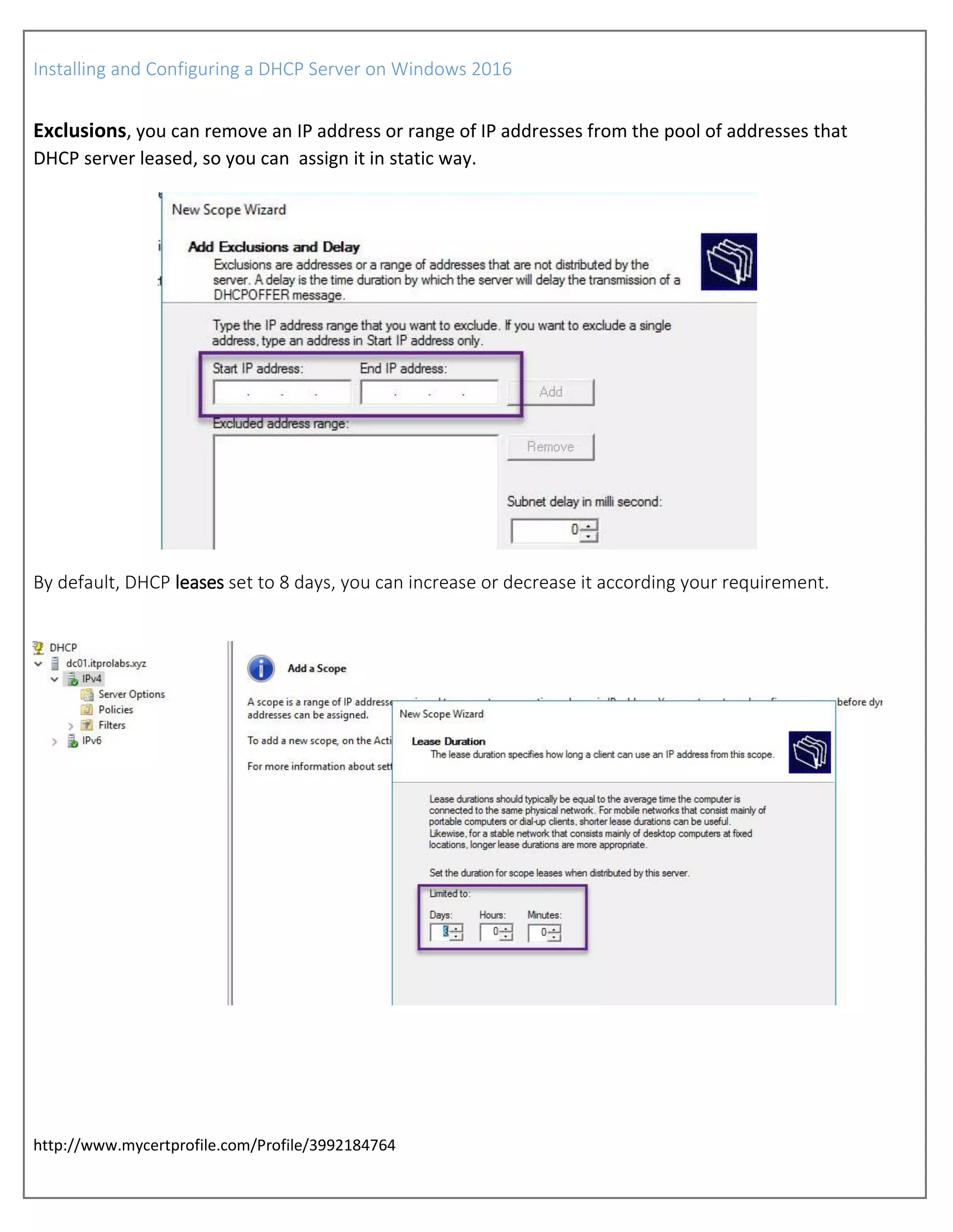 Installing and configuring a dhcp on windows server 2016 step by step | PDF