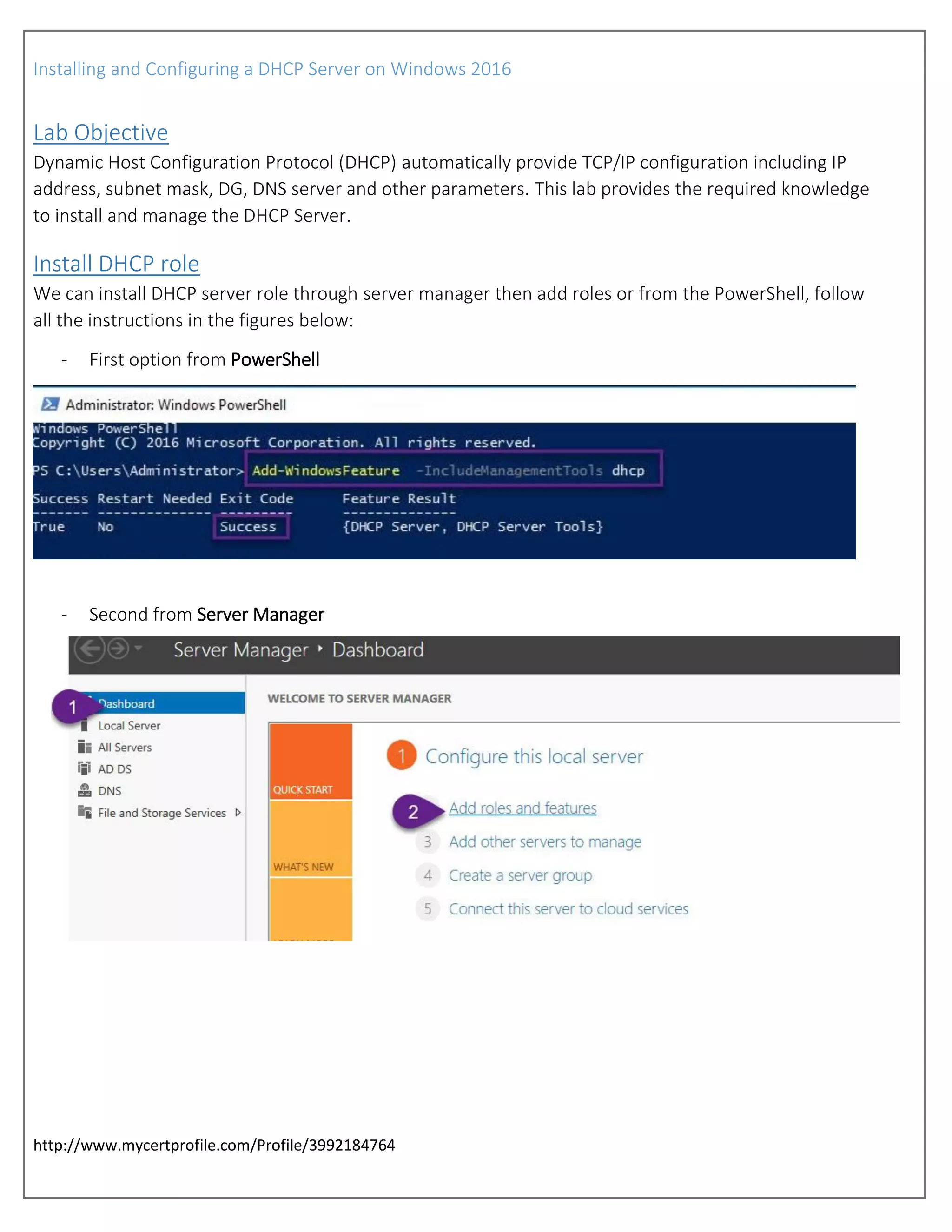 Installing And Configuring A Dhcp On Windows Server 2016 Step By Step Pdf