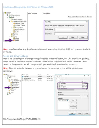 Installing and configuring a dhcp on windows server 2016 step by step | PDF