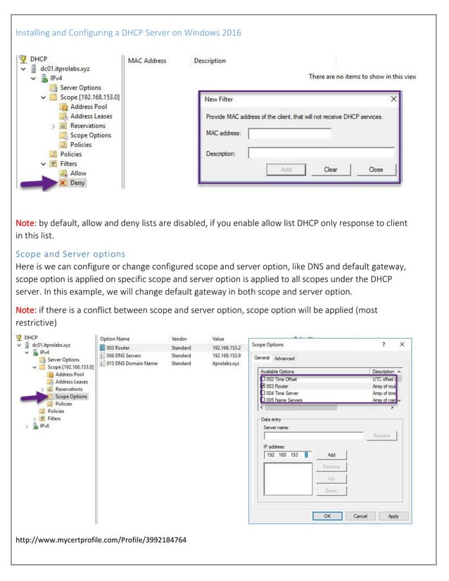 Installing and configuring a dhcp on windows server 2016 step by step | PDF